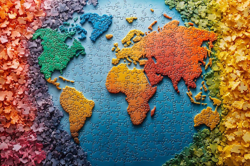 World Map Puzzle, Colorful Continents, Global Connection, Conceptual ...