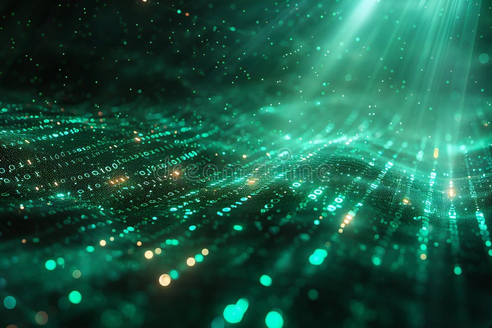 Featuring a Abstract Background with Binary Code, Dark Green and Turquoise Colors, Glowing Light ...