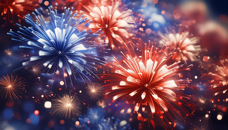 Beautiful Fireworks Elements Like Red, White, and Blue in Dreamy Style ...