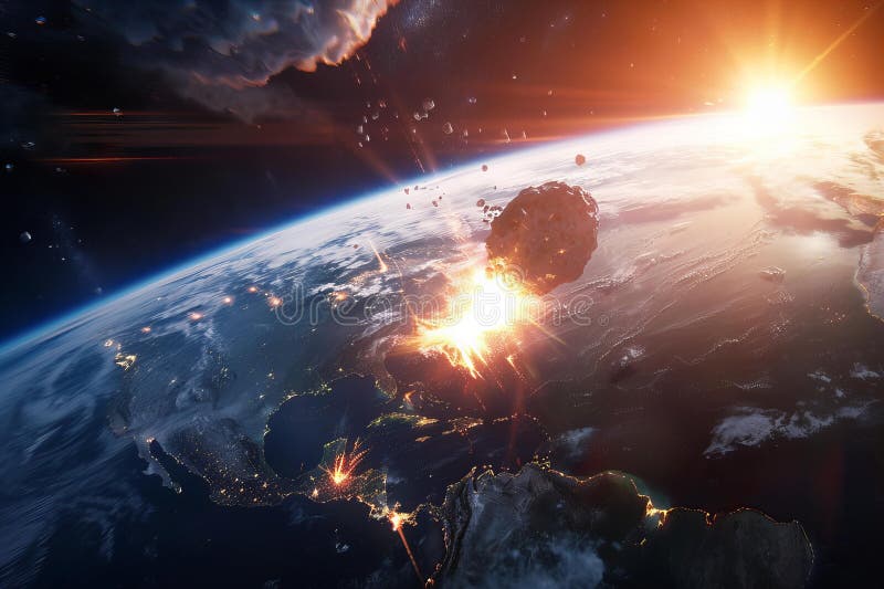 Featuring a Asteroid Crashing into Earth, View from Space, Earth is ...