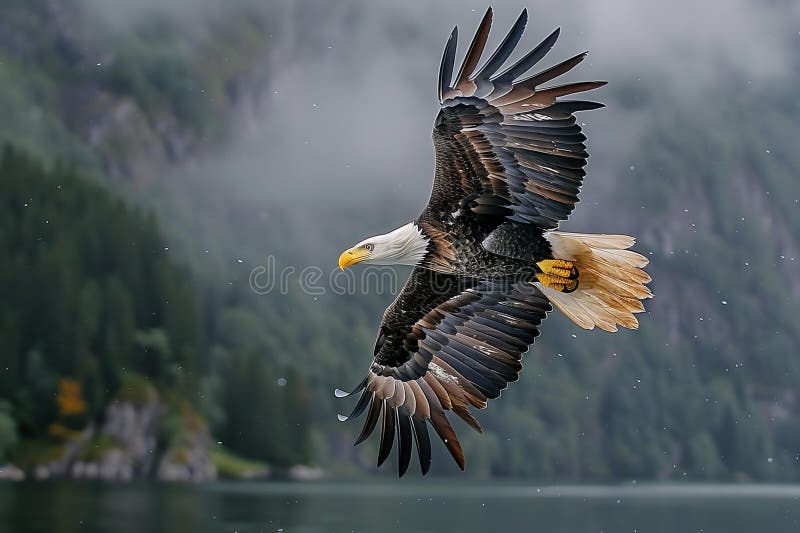 Featuring a Bald Eagle Flying Over the Mountains and Forest, High Quality, High Resolution Stock ...