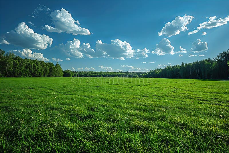 Featuring a Beautiful Green Grass Meadow with a Blue Sky Background, in ...