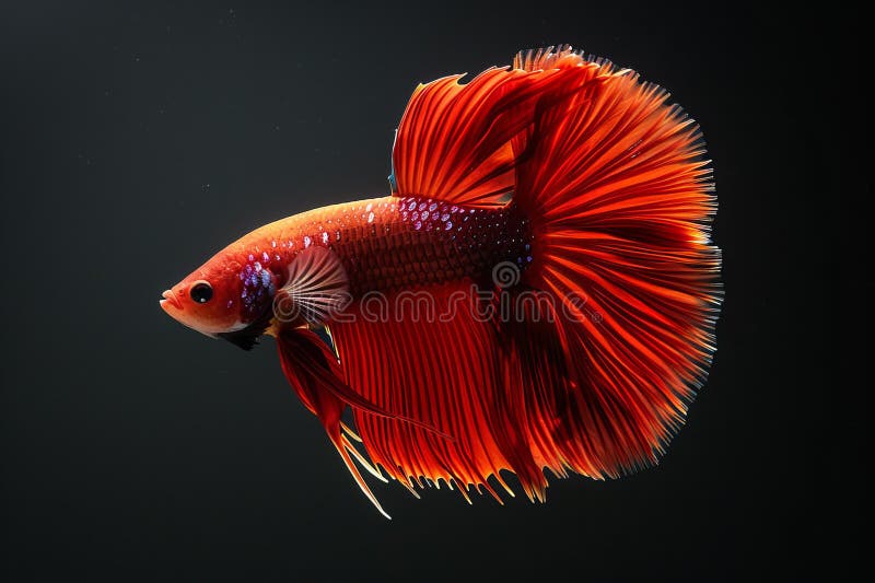 Featuring a Beautiful Red Betta Fish on a Black Background, with ...