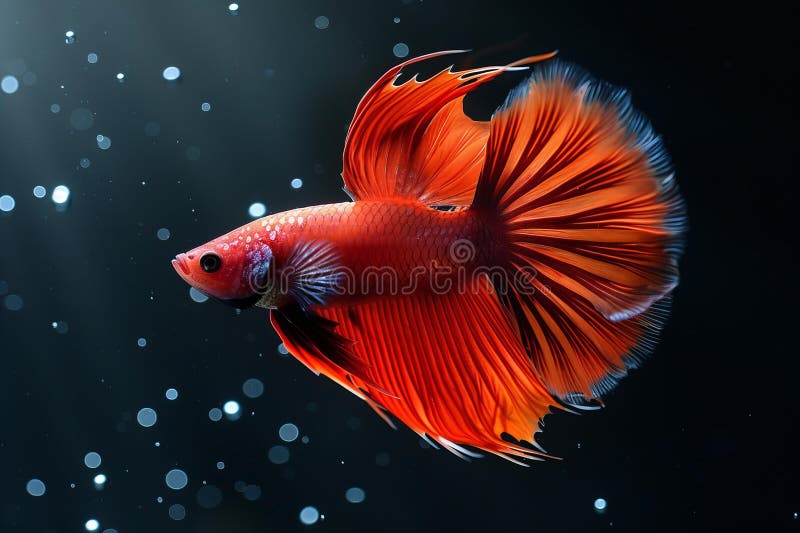 Featuring a Beautiful Red Betta Fish on Black Background, Dynamic ...