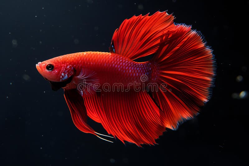 Featuring a Beautiful Red Betta Fish on a Black Background, with ...