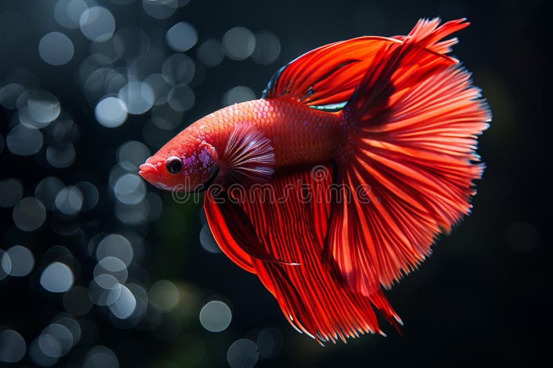 Featuring a Beautiful Red Betta Fish on Black Background, Elegant ...