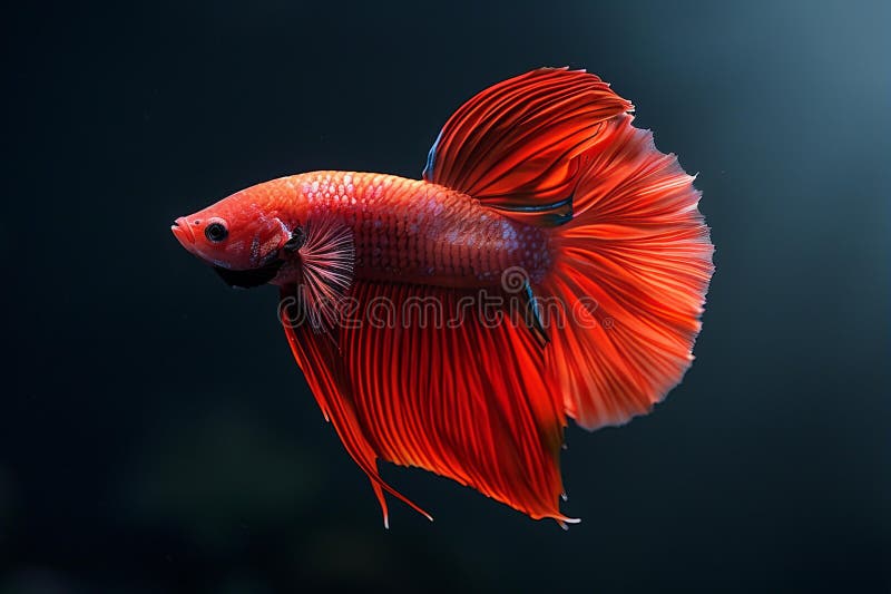 Featuring a Beautiful Red Betta Fish on Black Background, Elegant ...