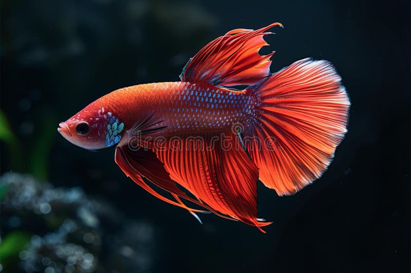 Featuring a Beautiful Red Betta Fish on Black Background, Photography ...