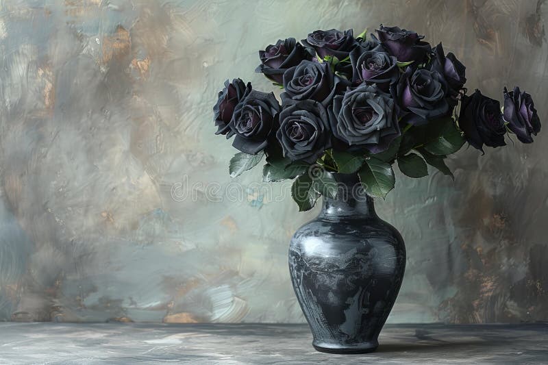 Featuring a Black Roses in an Empty Vase on a Table, High Quality, High ...