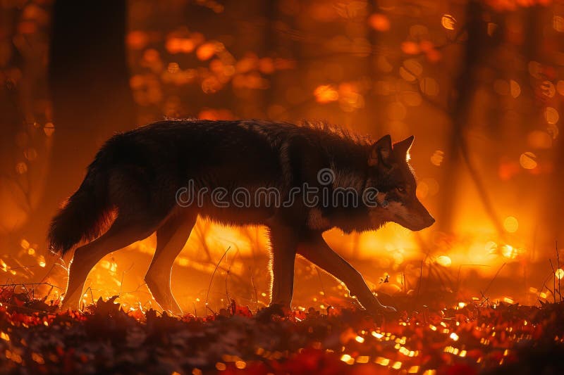Featuring a Black Wolf Stalking in the Woods, High Quality, High ...