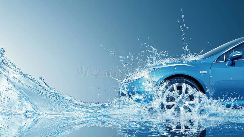 Featuring a Blue-colored Backdrop of a Car Being Washed on a Banner ...
