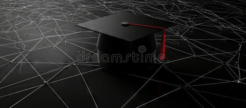 Featuring a Blue Digital Mesh, a Graduation Cap Glows Above the Image ...