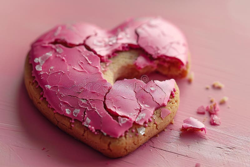 Featuring a Broken Pink Heart Cookie on a Pink Background, High Quality ...