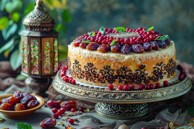 Featuring a Cake with Dates and an Arabic Lantern on the Table Stock ...