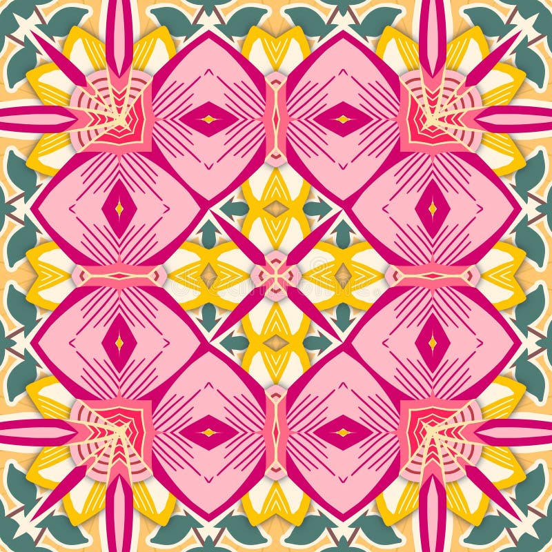 Geometric Kaleidoscopic Pattern in Pink and Yellow Hues Stock ...