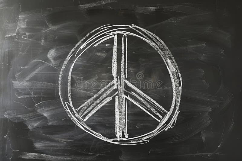 Featuring a Chalk Drawing of the Peace Symbol Drawn on a Blackboard ...