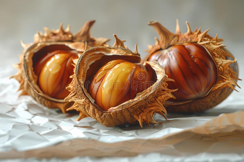 Featuring a Chestnut with Its Shell Open and Two More in the Background ...