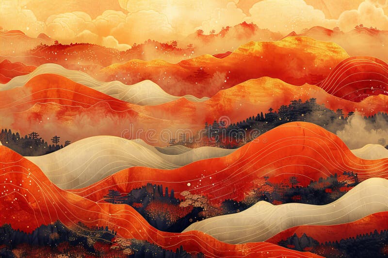 Featuring a Chinese Wave Pattern in Orange and Red Color, High Quality ...