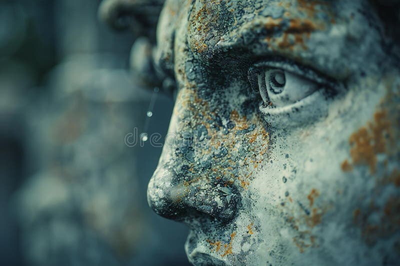 Featuring a Close Up of an Old Stone Statue with One Tear Drop Falling ...