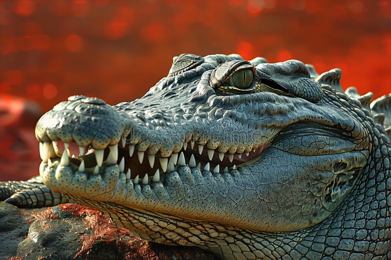 Featuring a Closeup of the Head and Shoulders of a Crocodile, Focusing ...