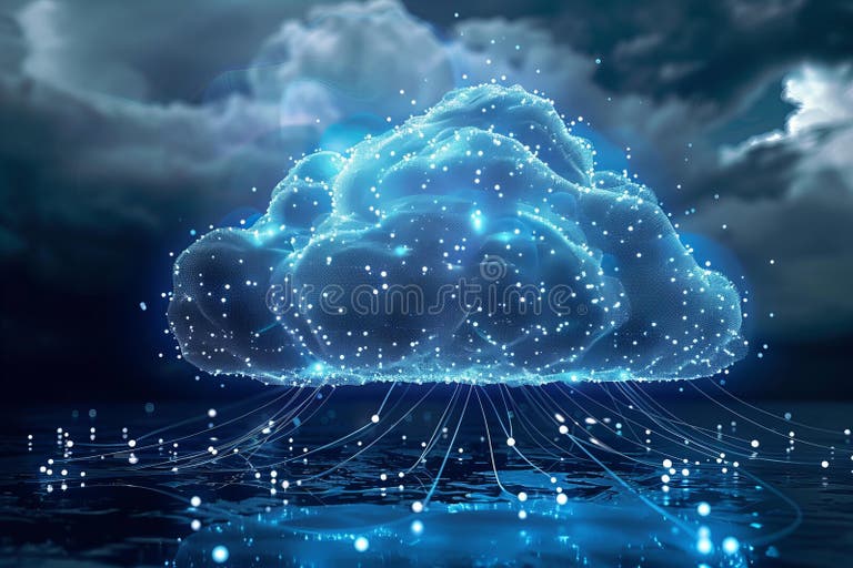 Featuring a Cloud with Data Flowing Out of it, Blue Background, Digital ...