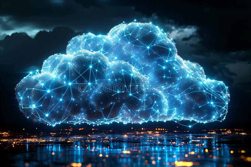 Featuring a Cloud Made of Glowing Blue Data Connections on a Black ...