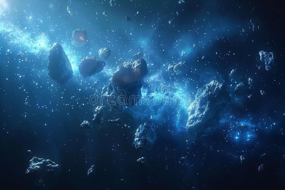 Featuring a Cluster of Small Asteroid-like Objects Floating in Space ...