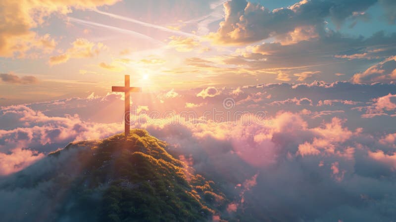 Featuring the Cross on Golgotha and Rays of Light Piercing through ...