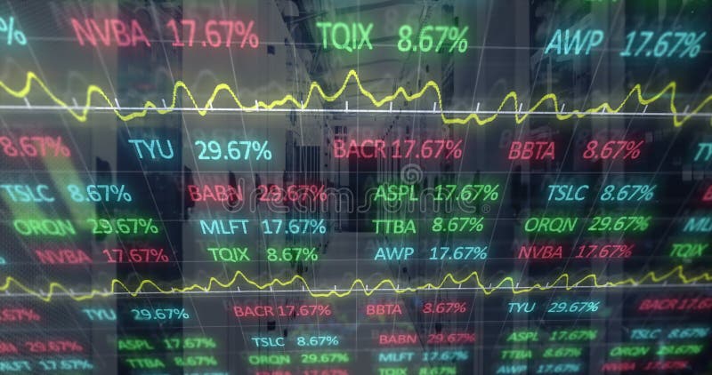 Featuring 3D Ticker Symbols Scrolling Over Server Corridor, Charting ...