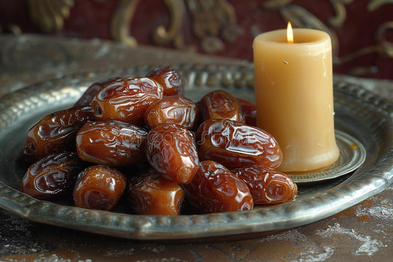 Featuring a Dates on a Platter with a Candle is Next To it, High ...