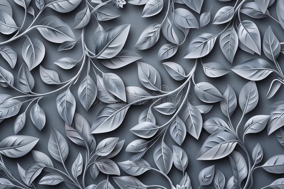 Featuring a Detailed Grey Pattern with Intricate Leaf and Vine Designs ...