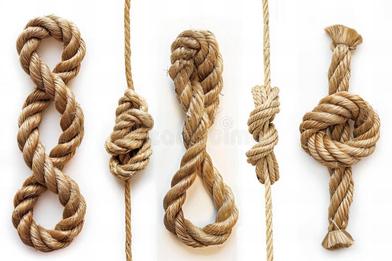 Featuring a Different Types of Knots on Jute Rope Against a White ...