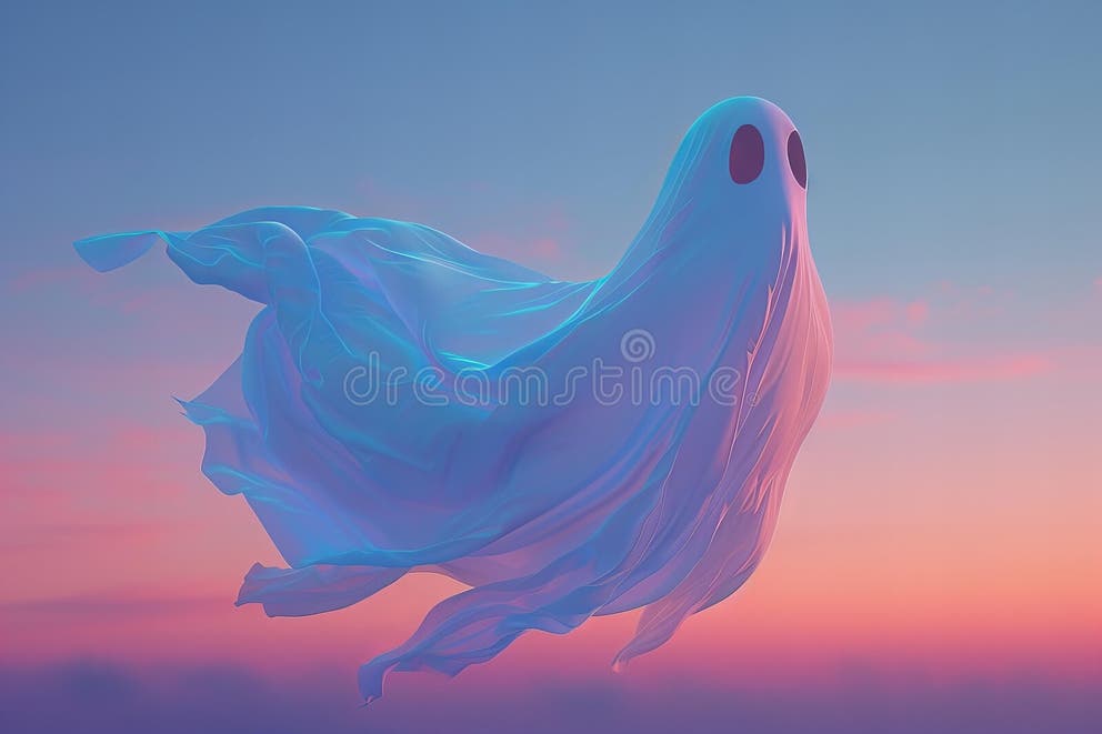 Featuring a Floating White Sheet Ghost in the Sky, Minimal Background ...