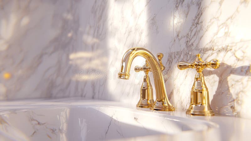 Featuring a Gold Faucet on a Marble Countertop, this Sink is a Luxury ...