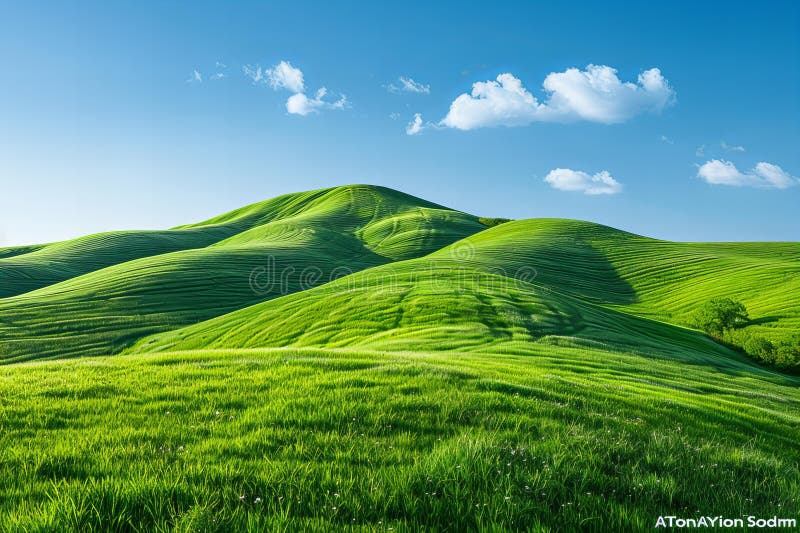 Featuring a Grassy Hill with Rolling Hills Under a Clear Blue Sky with ...