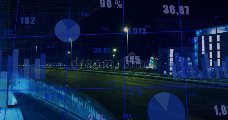 Featuring Highway Segment Displaying Data Overlays at Nighttime Urban ...