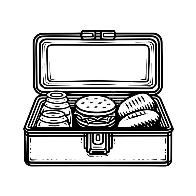 Featuring Icon of an Open Lunch Box, Simple Outline Design with White ...