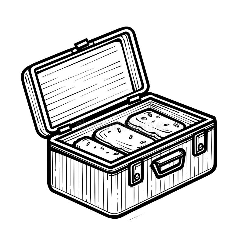 Featuring Icon of an Open Lunch Box, Simple Outline Design with White ...