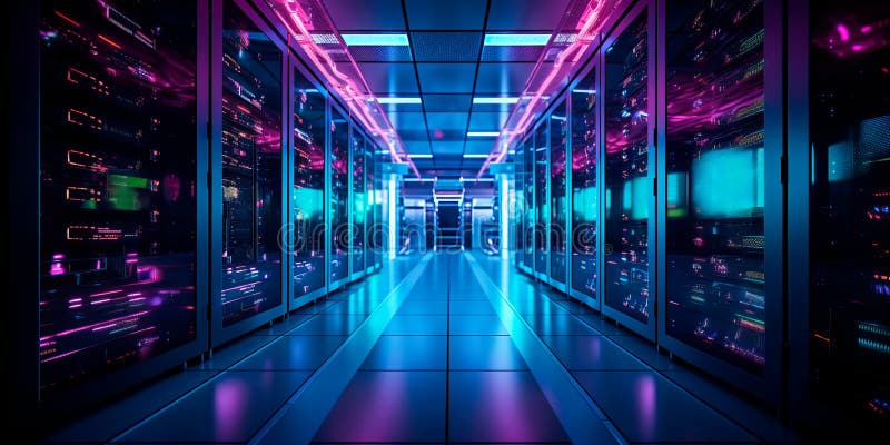 Featuring the Interior of a High-tech Data Center, with Rows of Servers ...