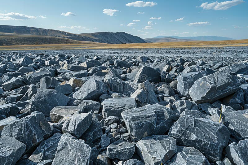 Featuring a Large Area Covered in Rocks with Black Colored Stones Stock ...