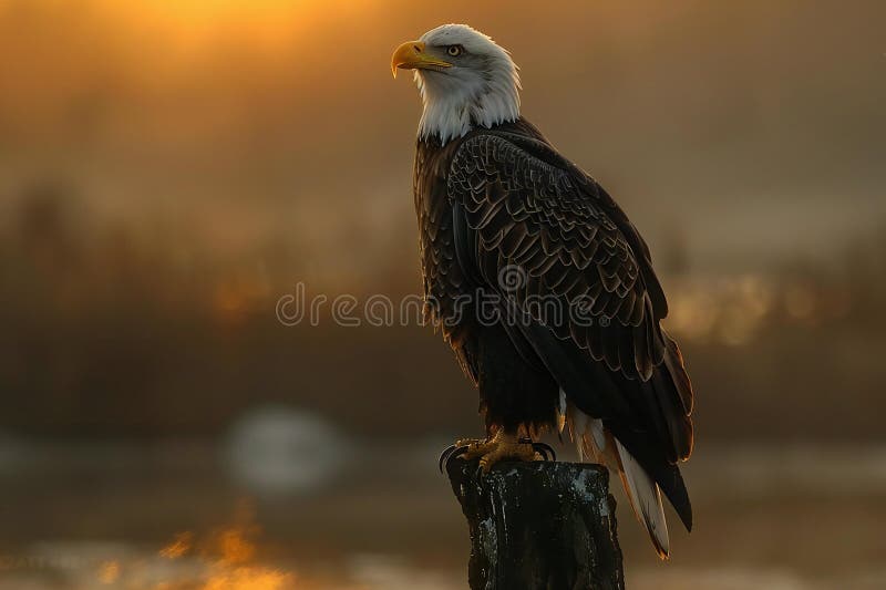 Featuring a Large Bald Eagle is Perched Atop a Post, High Quality, High ...
