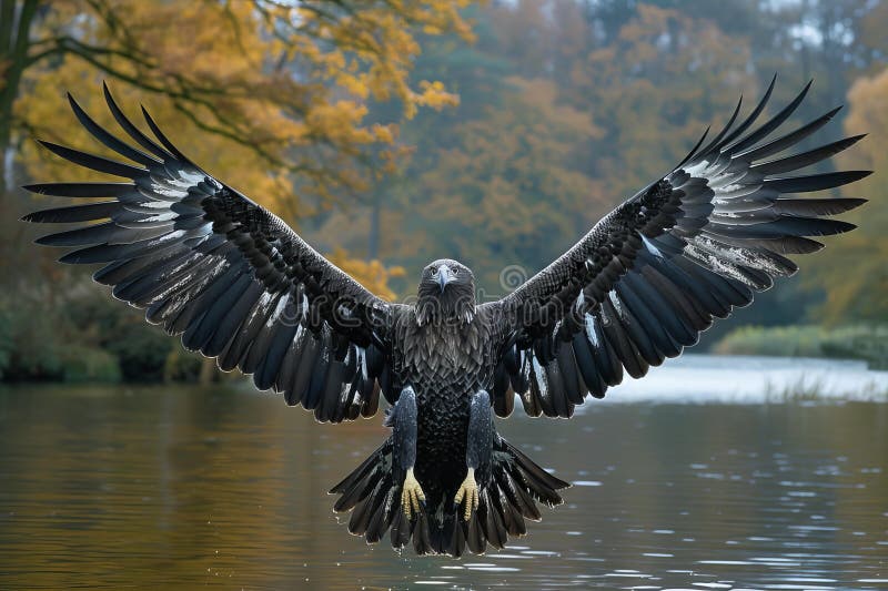 Featuring a Large Eagle Spreading Its Wings Near a Lake, High Quality ...