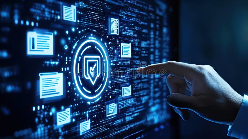 Data Security Check Mark on Digital Interface with Finger Pointing ...
