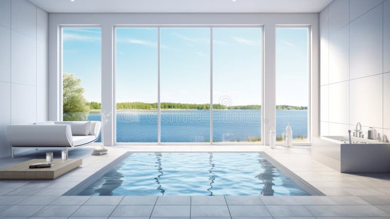 Featuring a Luxurious Jacuzzi, Minimal Bathroom with Large Windows and ...