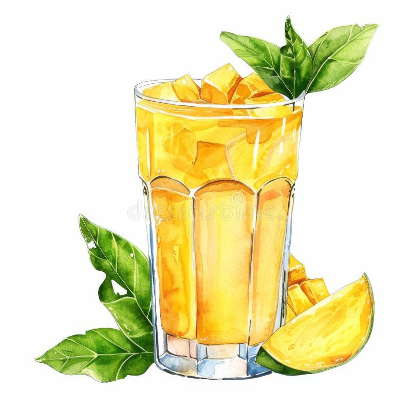 Featuring Mangoes and Tropical Decorations, a Watercolor Composition of ...