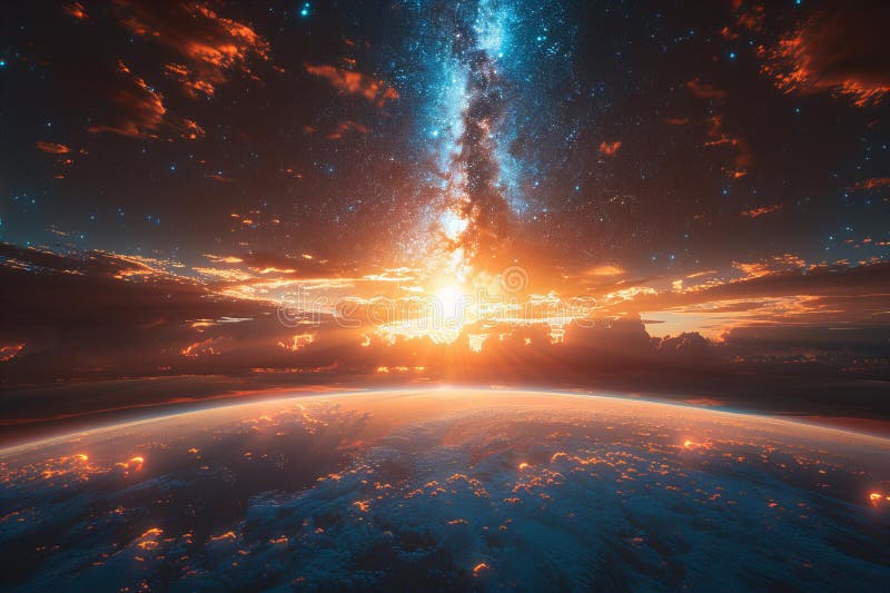 Featuring a Milky Way Rising Behind the Earth and Sun, High Quality ...