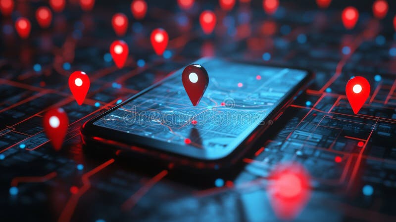 Featuring a Mobile Device Showcasing a Geofencing App, a Virtual Map ...