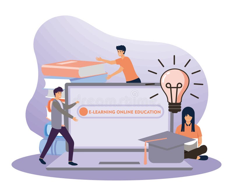 E-Learning Concept with Students Engaged in Online Education on a ...