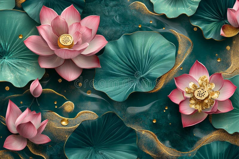 Featuring Peaceful Lotus Flowers Decorating Elaborate Stucco Moldings ...