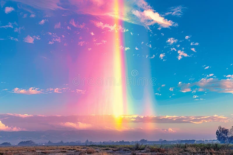 Featuring a Rainbow in the Sky, Seen from Below. the Long Rainbow Has ...